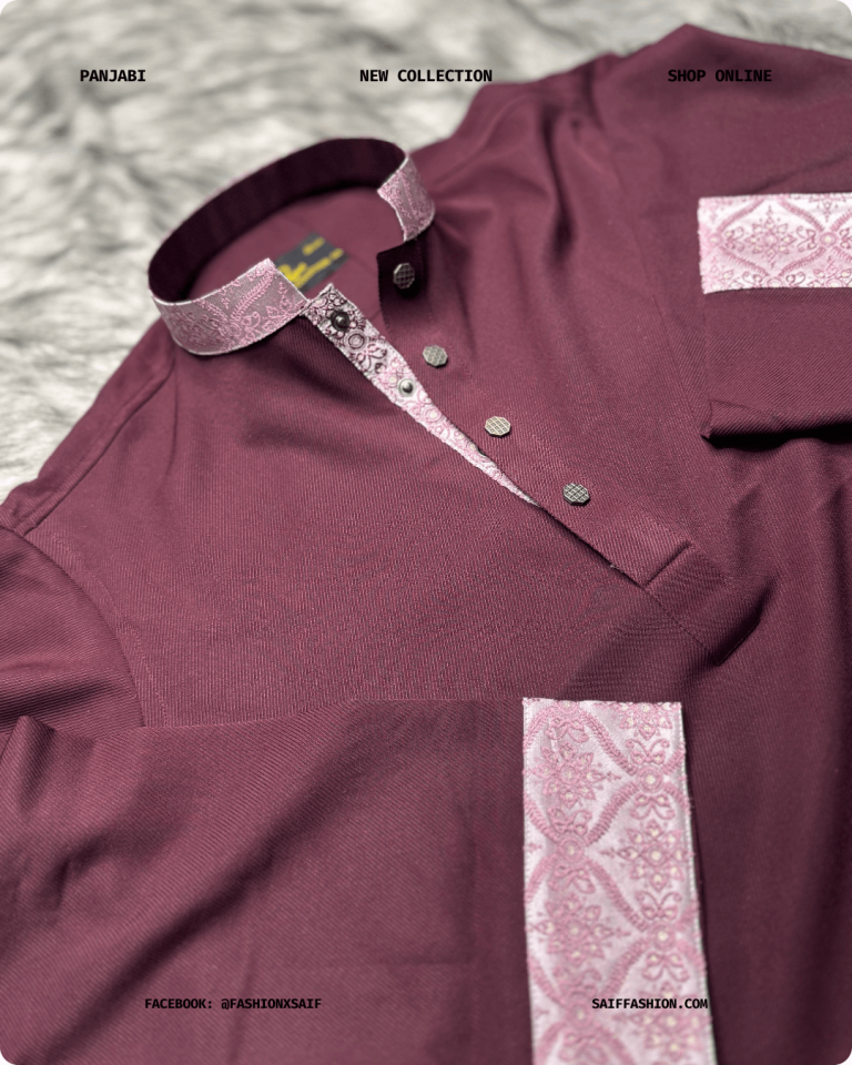 1. Men’s Premium Panjabi – Textured Weave – Deep Wine – Saif Fashion