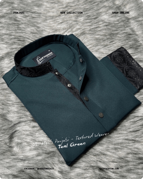 XII. Men’s Premium Panjabi – Textured Weave – Teal Green – Saif Fashion